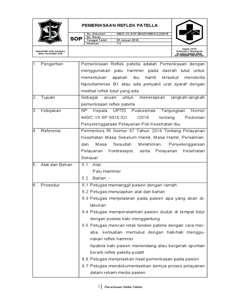 10. SOP PEMERIKSAAN REFLEK PATELLA | PDF