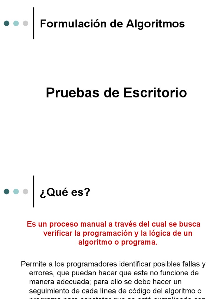Pruebas de Escritorio | PDF | Algoritmos | Programa de computadora