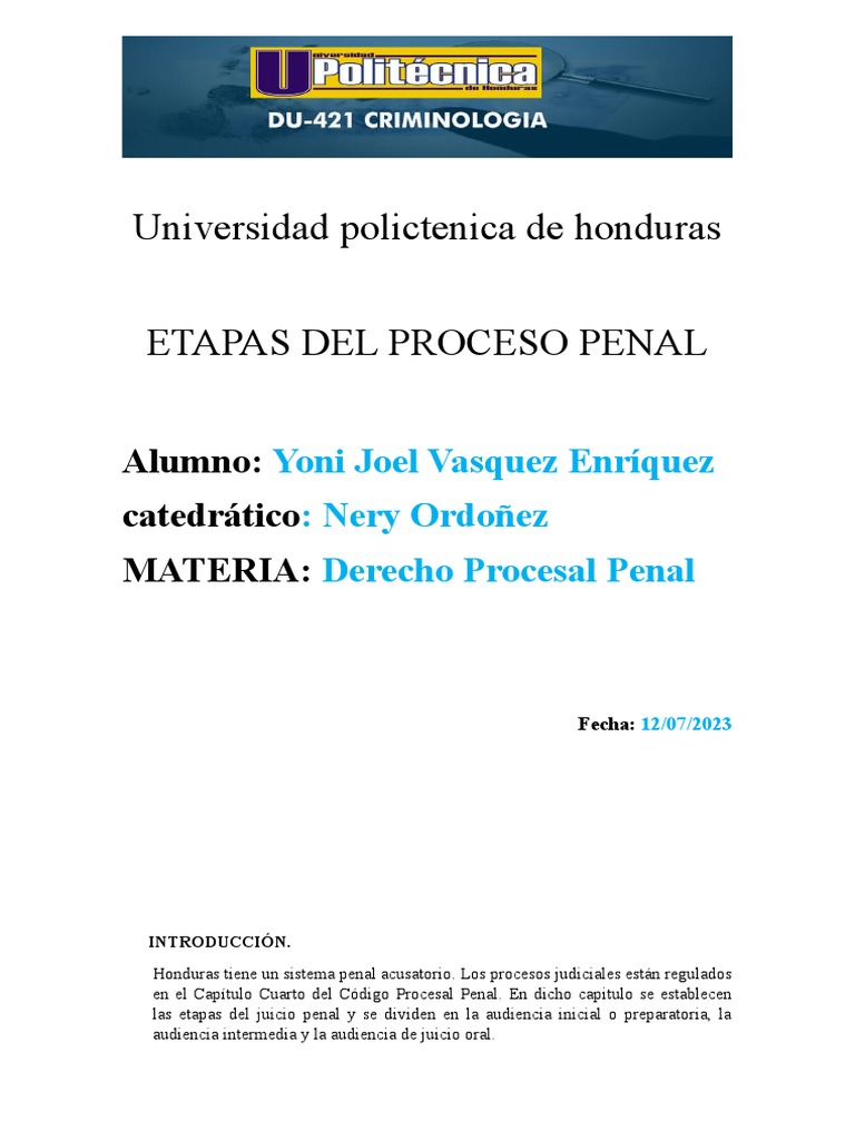 Etapas Del Codigo Procesal Penal | PDF | Sentencia (ley) | Procedimiento Criminal