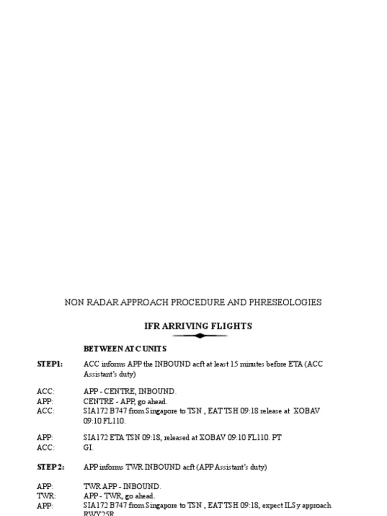 Non-Radar APP Phraseologies - ARR | PDF | Aviation | Aerospace