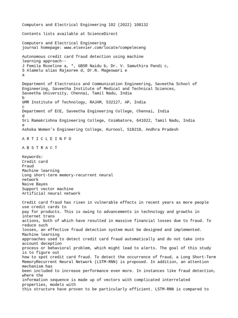 Autonomous Credit Card Fraud Detection Using Machine Learning Approach Pdf Machine Learning