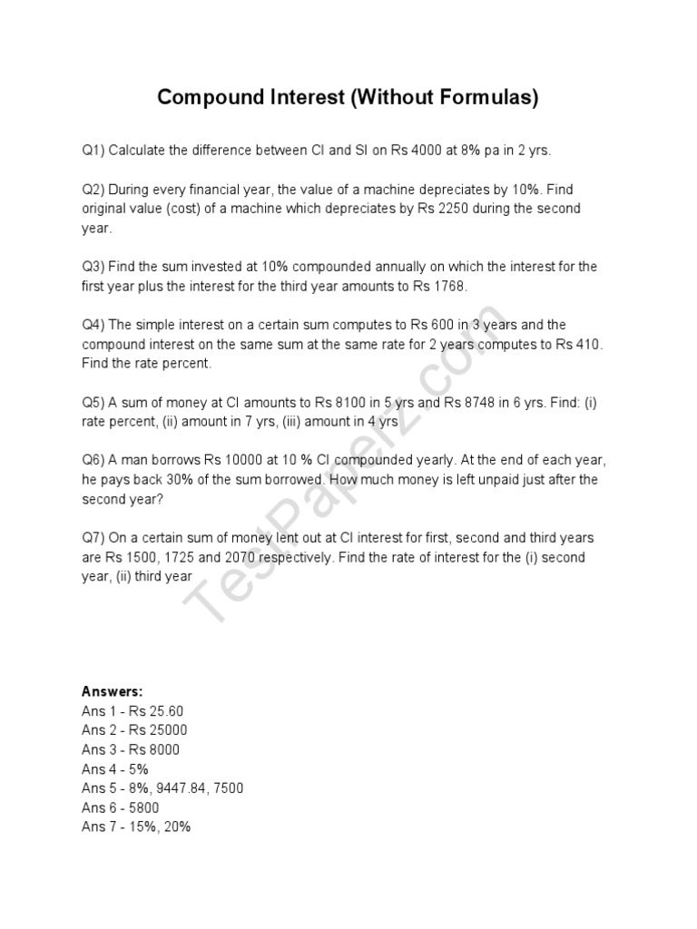 Compound Interest Without Formula Sheet 1 | PDF