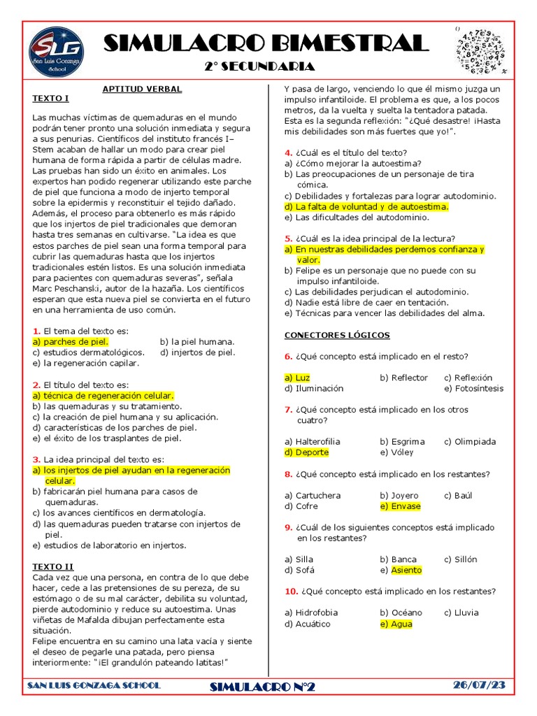 Simulacro 2°sec. | PDF
