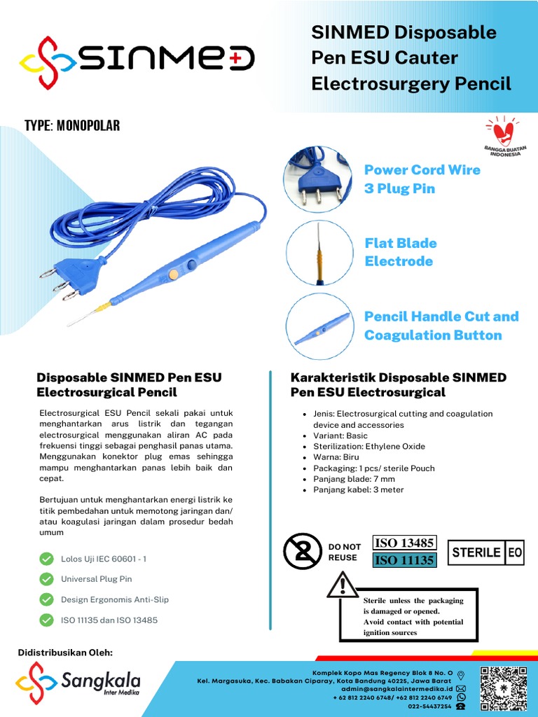 Brosur SINMED Disposable Pen ESU Cauter Electrosurgical Pencil | PDF