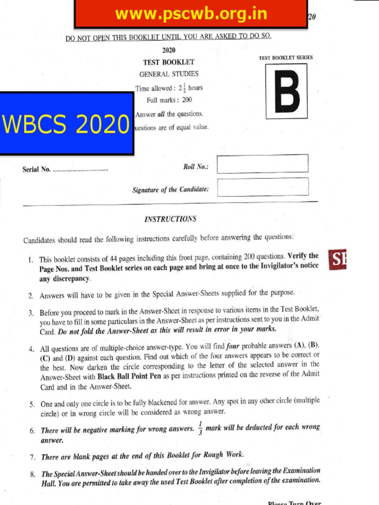 WBCS 2020 Preliminary Question Paper | PDF | Linguistics | Grammar