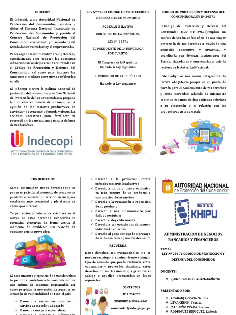 Triptico Ley #29571 Código de Protección y Defensa Del Consumidor | Descargar gratis PDF ...