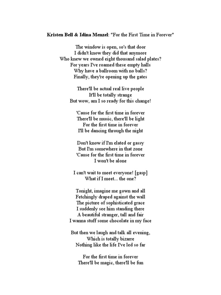 Kristen Bell Idina Menzel For the First Time in Forever | PDF