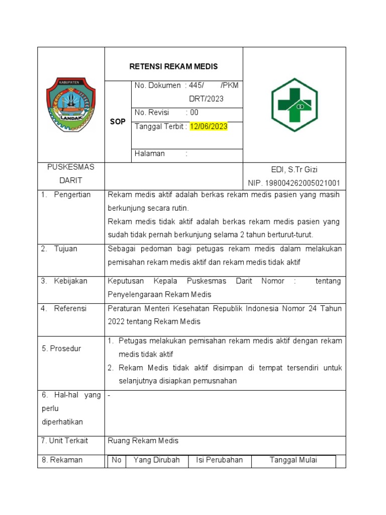 Sop Retensi Rekam Medis | PDF