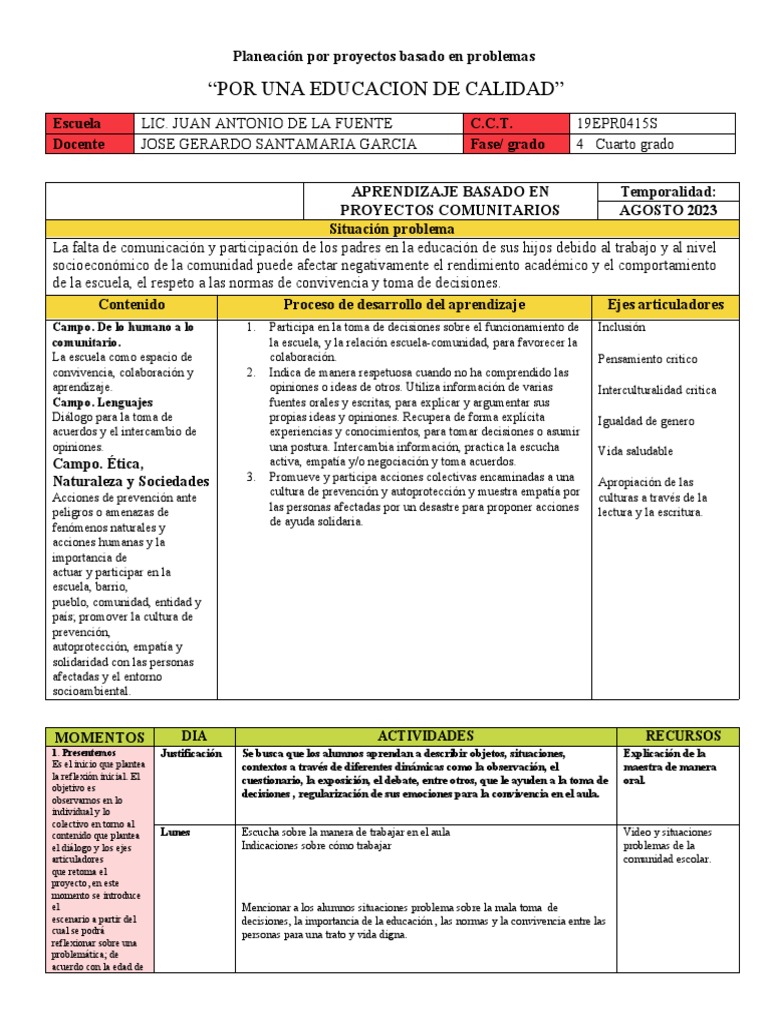 Planeación por proyectos ABP | PDF | Aprendizaje | Evaluación