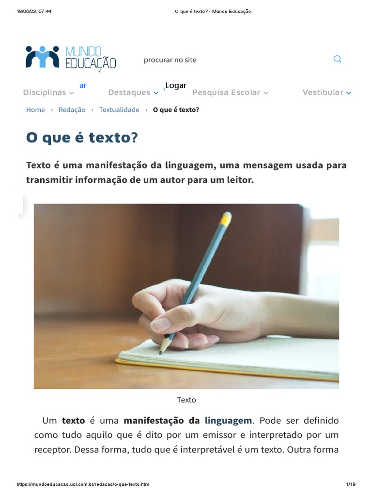 Definição e Tipos de Texto | PDF | Informação | Interpretação linguística