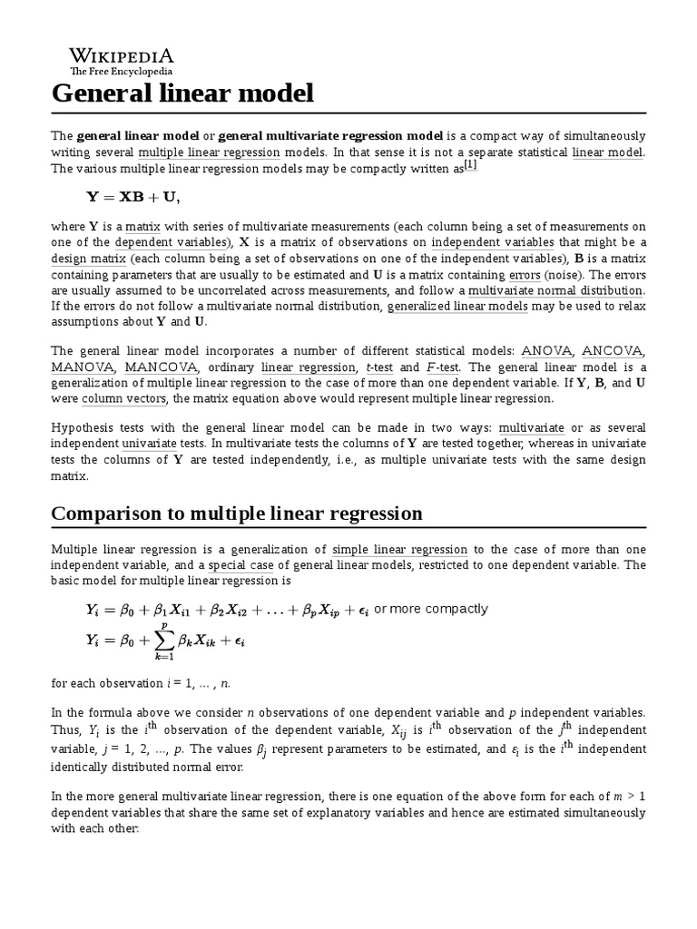 General Linear Model Pdf Linear Regression Regression Analysis