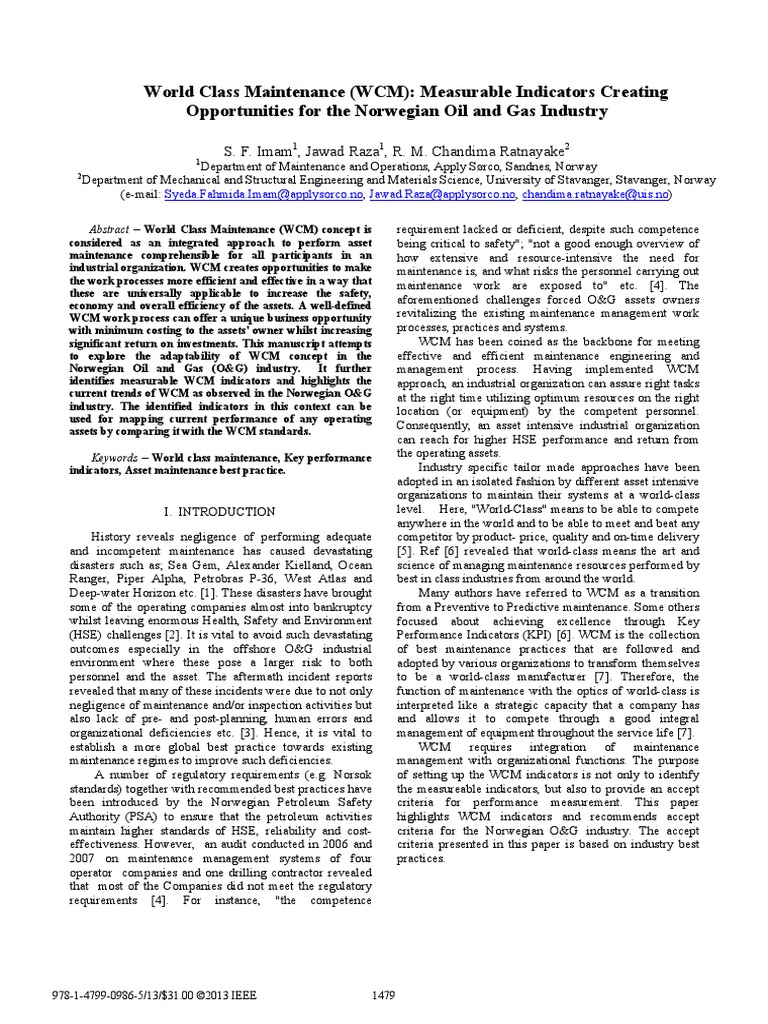 WCM in Norwegian Oil & Gas Industry | PDF | Performance Indicator ...