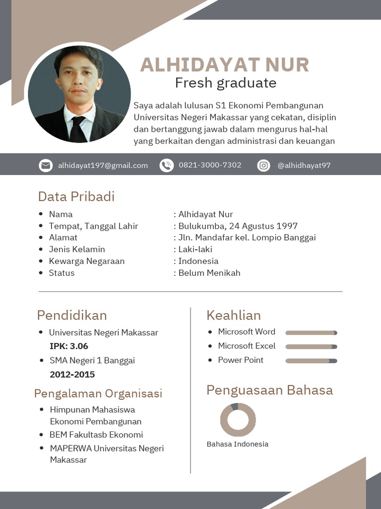 Putih Dan Abu Abu Sederhana Modern CV Lulusan Baru Resume | PDF