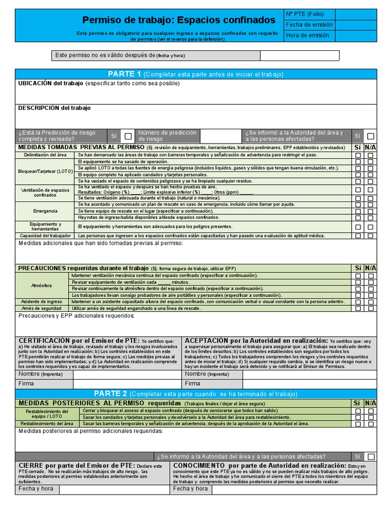 Example PTW - Espacios Confinados | PDF | Oxígeno | Química