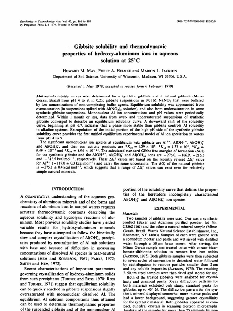 Gibbsite Solubility and Thermodynamic | PDF | Solubility | Ph