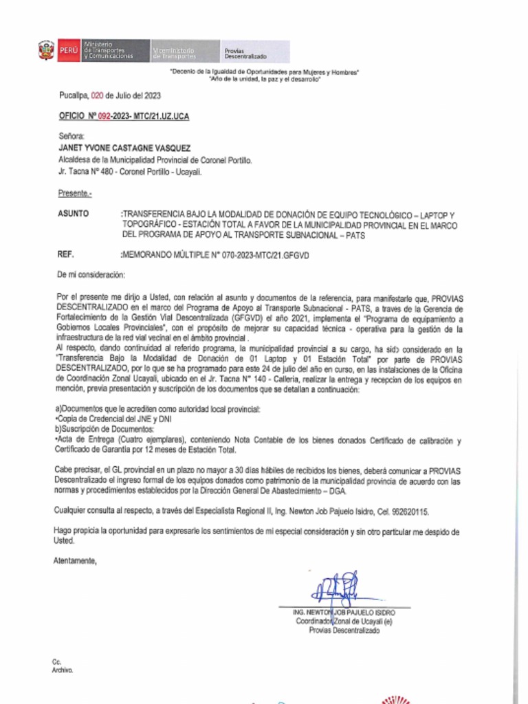 Oficio #092-2023-MTC-UZ | PDF