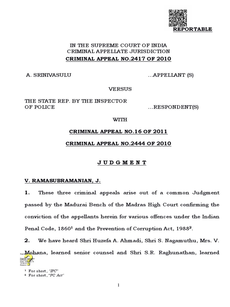 A. Srinivasulu vs. State (Sec 197 CRPC - Sanction Required Even For ... A. Srinivasulu vs. State (Sec 197 CRPC - Sanction Required Even For ...