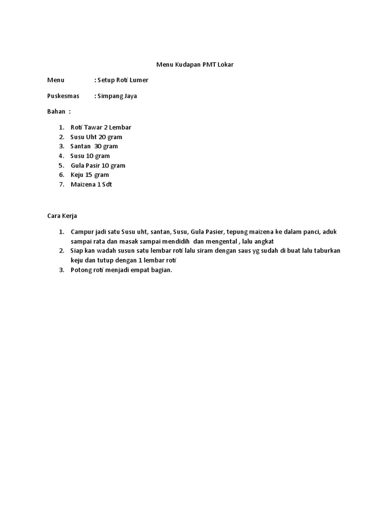 Menu Kudapan PMT Lokal: Roti Lumer | PDF
