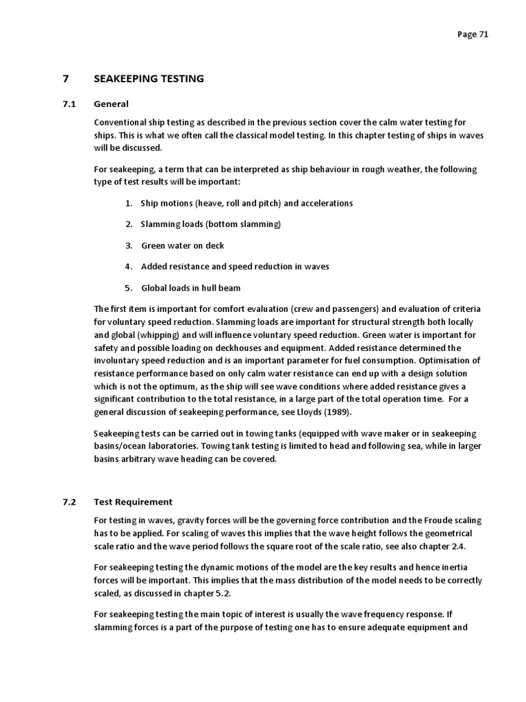 Seakeeping Testing | PDF | Waves | Motion (Physics)
