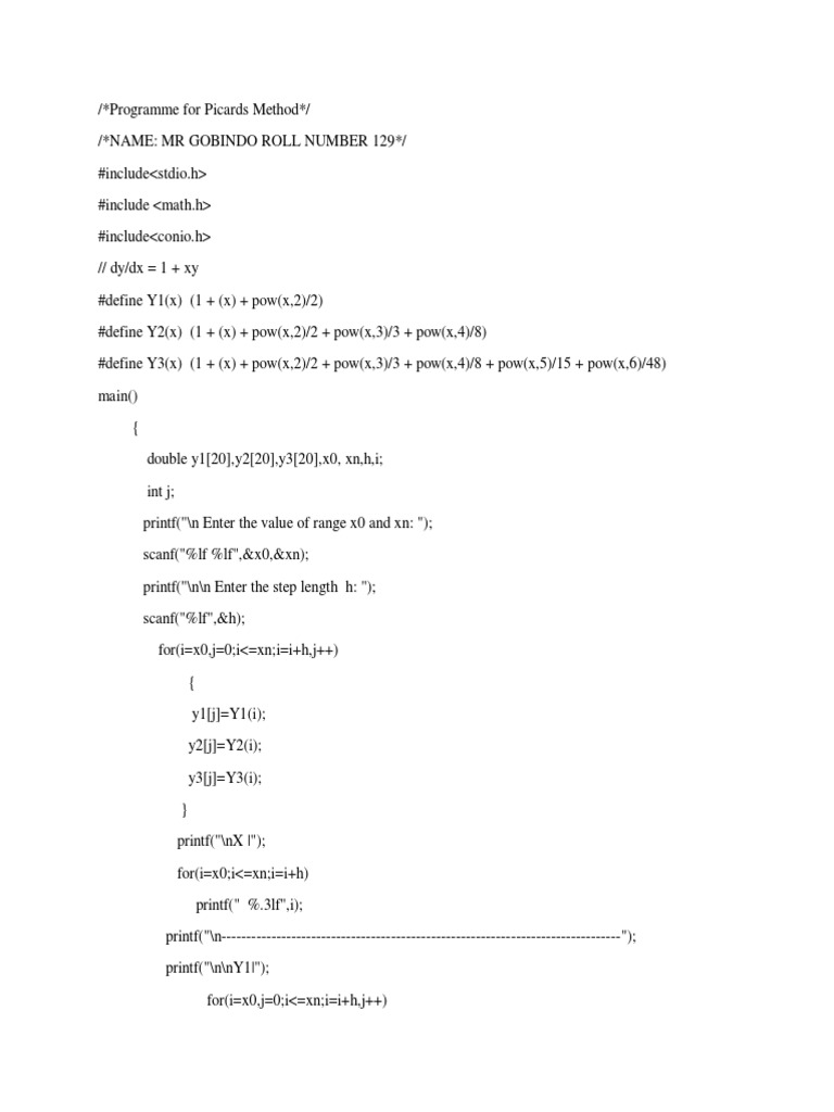 Programme For Picards Method Pdf