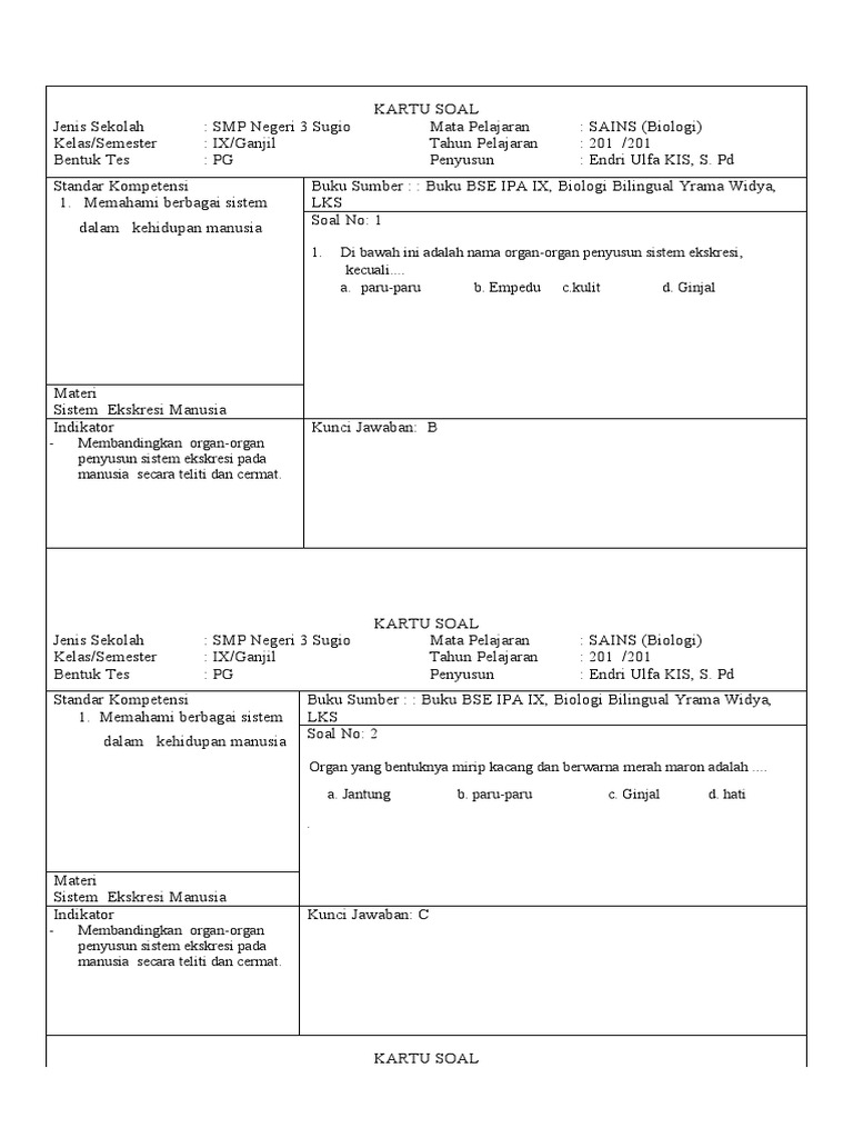 Kartu Soal Sain | PDF