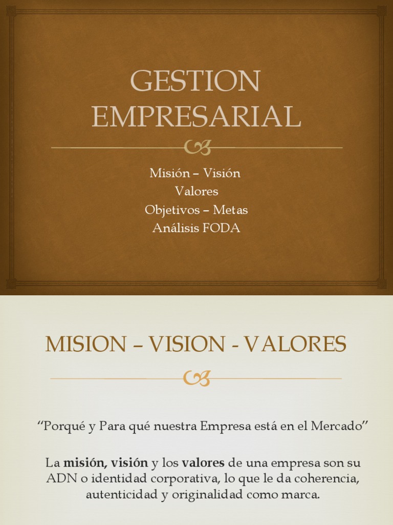 Mision Vision Valores Metas Objetivos y Foda | PDF | Análisis FODA ...