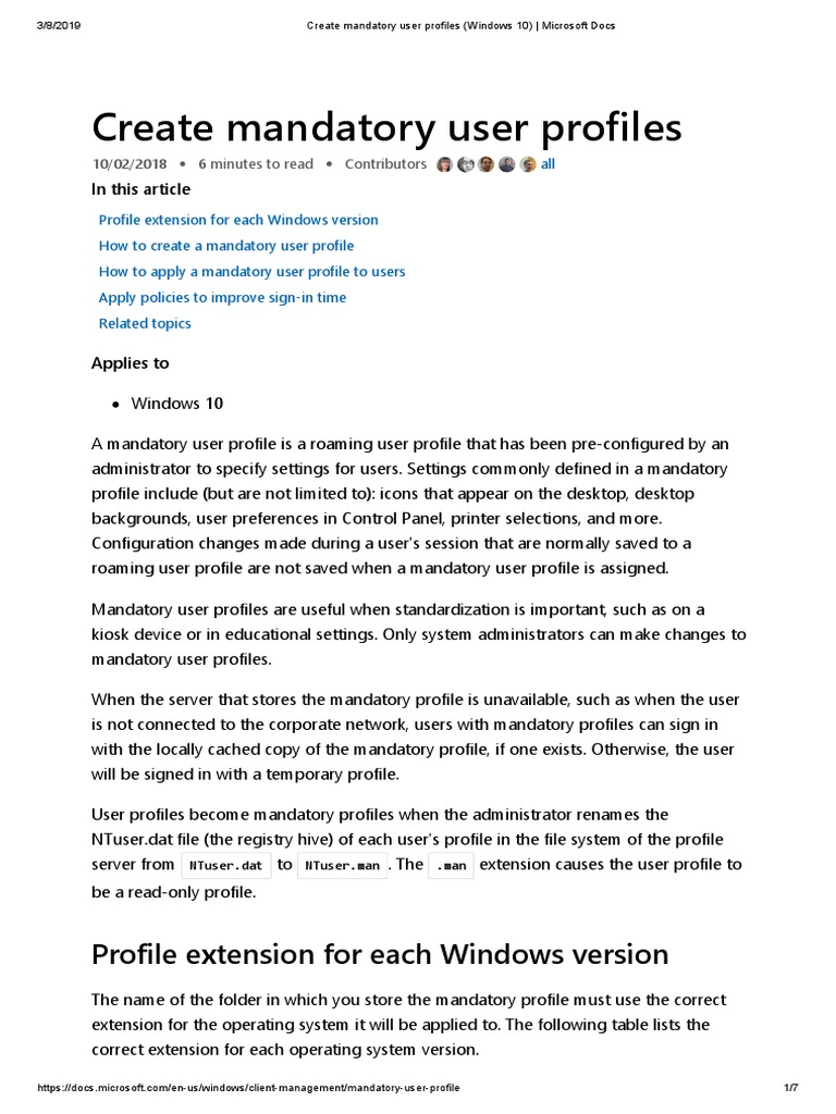 Create Mandatory User Profiles (Windows 10) - Microsoft Docs | PDF ...
