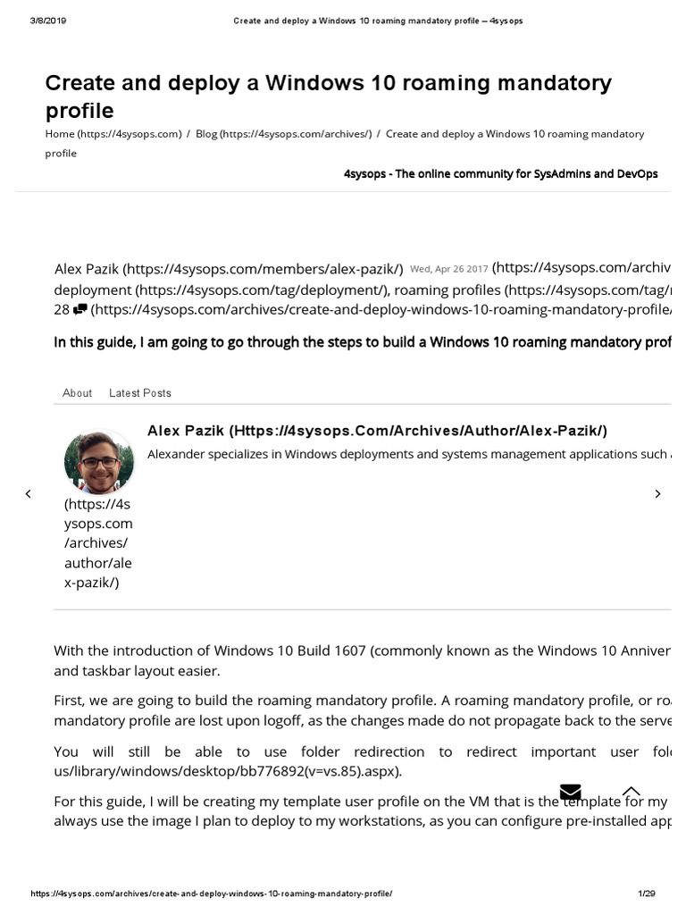 Create and Deploy A Windows 10 Roaming Mandatory Profile - 4sysops ...