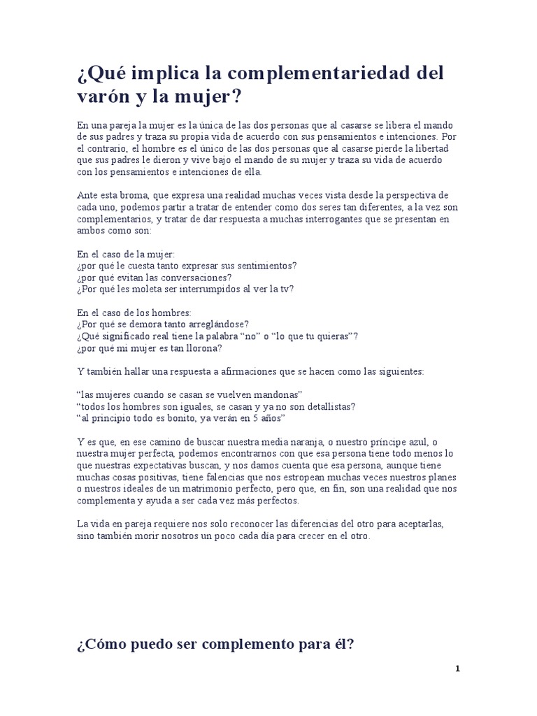 Complementariedad en la Pareja: Claves para el Éxito | PDF | Relaciones ...
