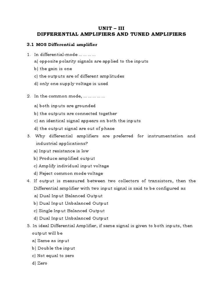 Differential & Tuned Amplifiers Guide | PDF | Amplifier | Information ...