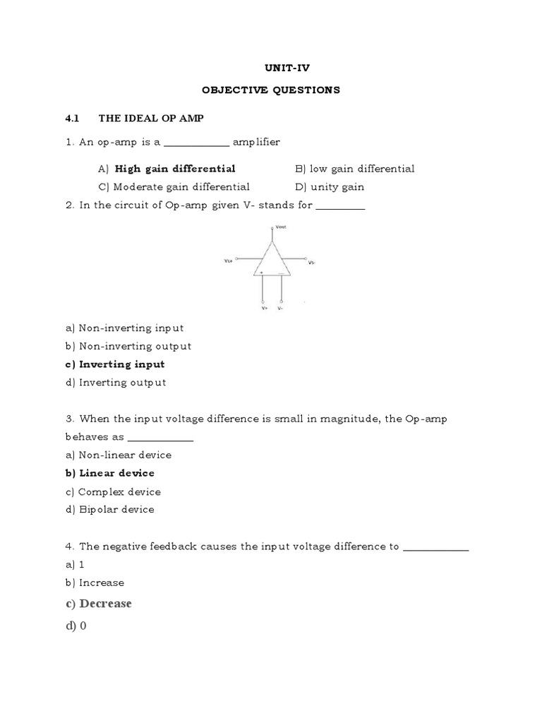 Unit 4 Objective Questions | PDF | Operational Amplifier | Amplifier