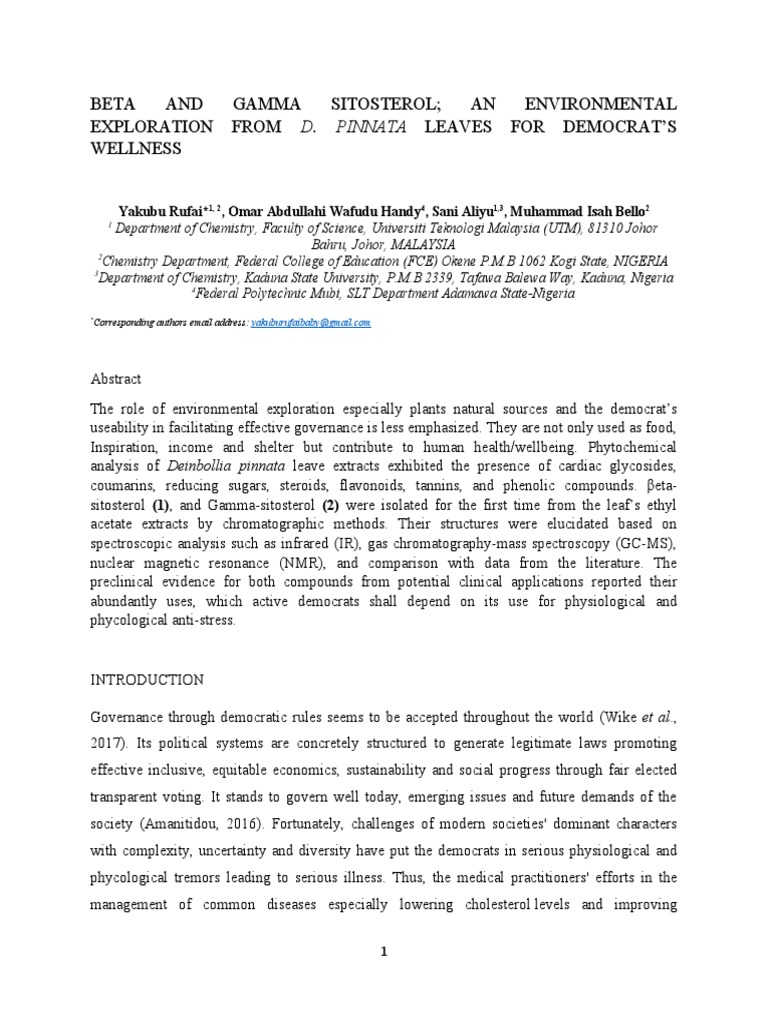 Beta and Gamma Sitosterol - An Environmental Exploration From D ...