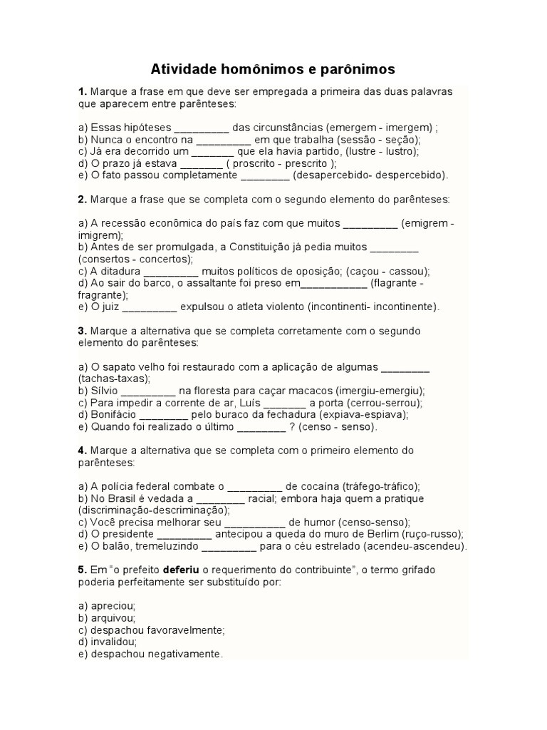 Atividade Homônimos e Parônimos | PDF | Governo