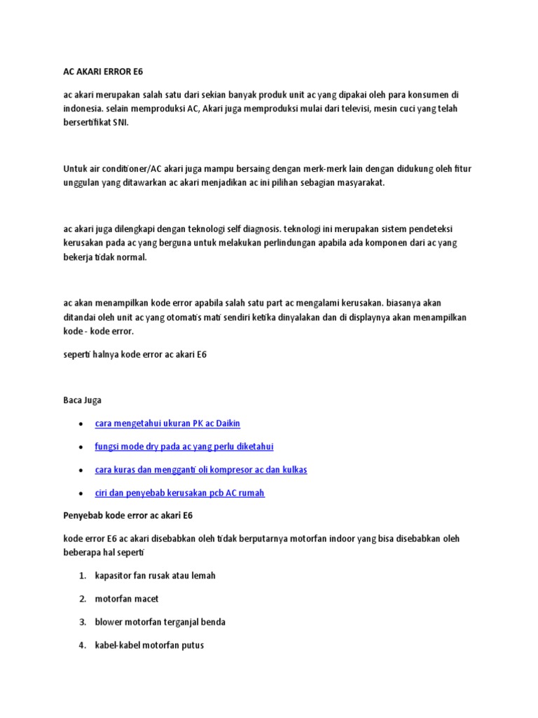 Ac Akari Error E6 | PDF