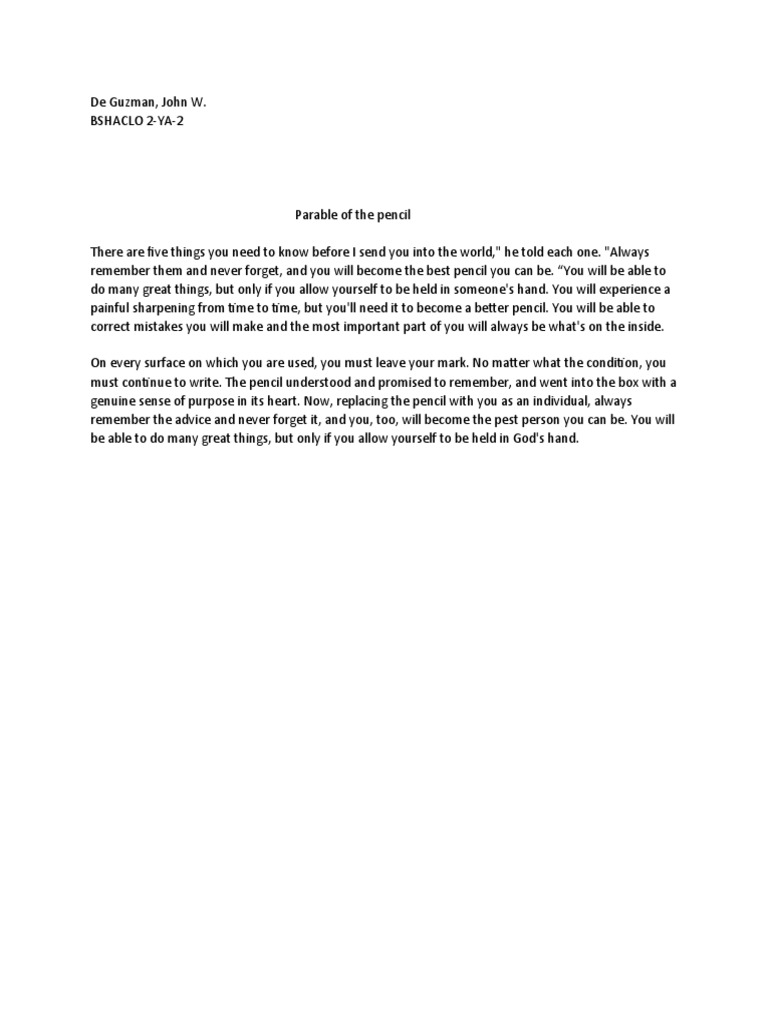 Lessons from the Pencil Parable | PDF | Self-Improvement