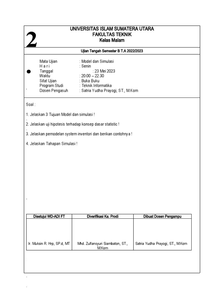 UTS Model Dan Simulasi (B) 2023 Malam | PDF