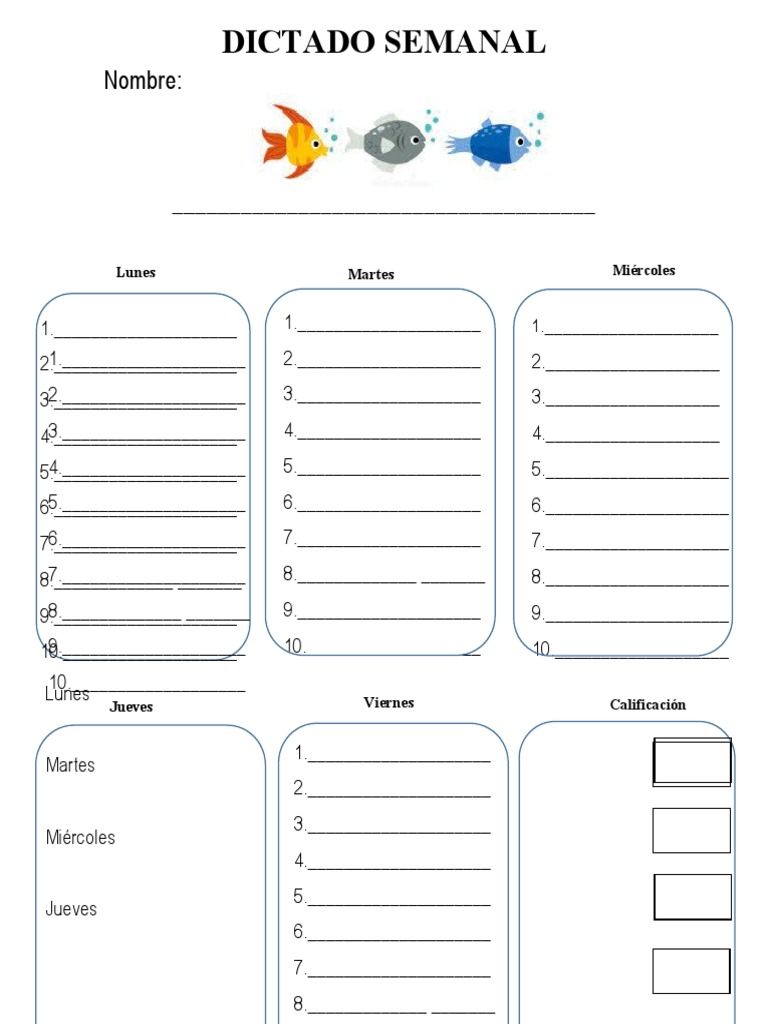 Formato de Dictado Semanal para Niños | PDF