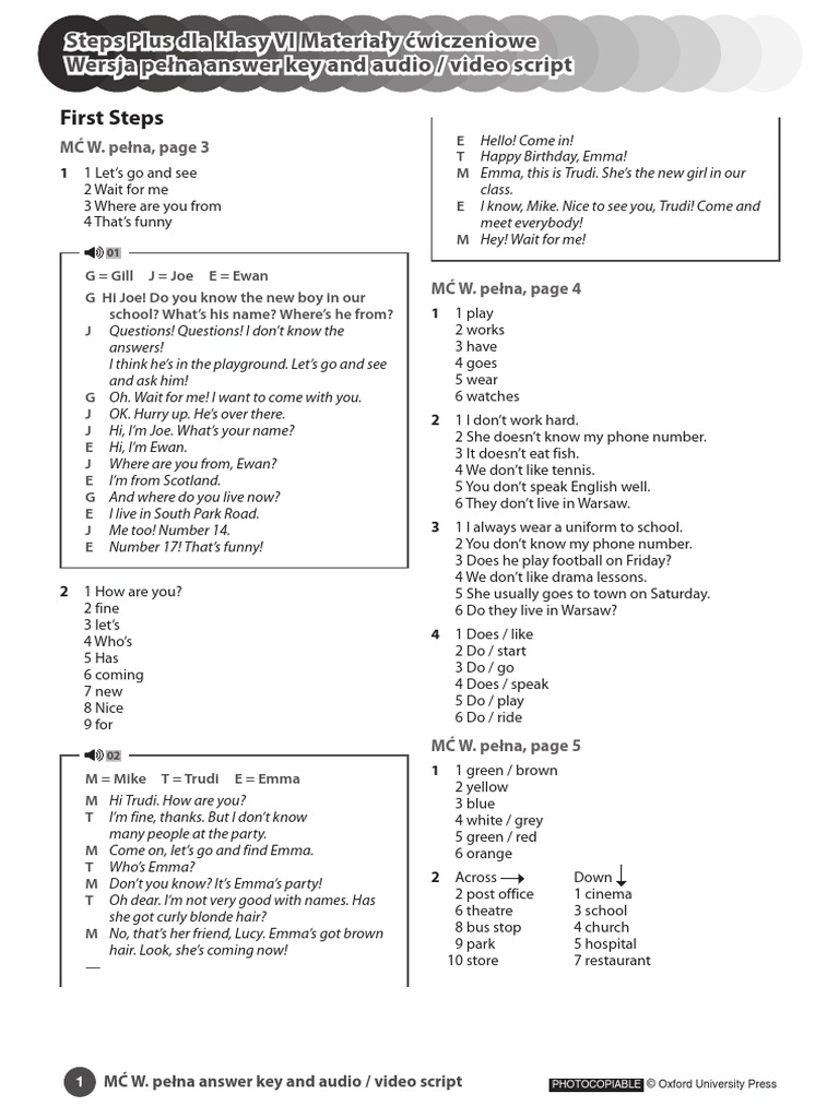 Steps plus dla klasy 6 WORKBOOK ANSWER KEY | PDF | New York City