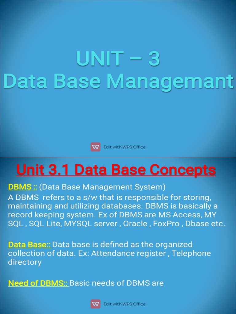 Unit 3 Unit 3 Data Base Managemant Data Base Managemant Pdf Relational Database