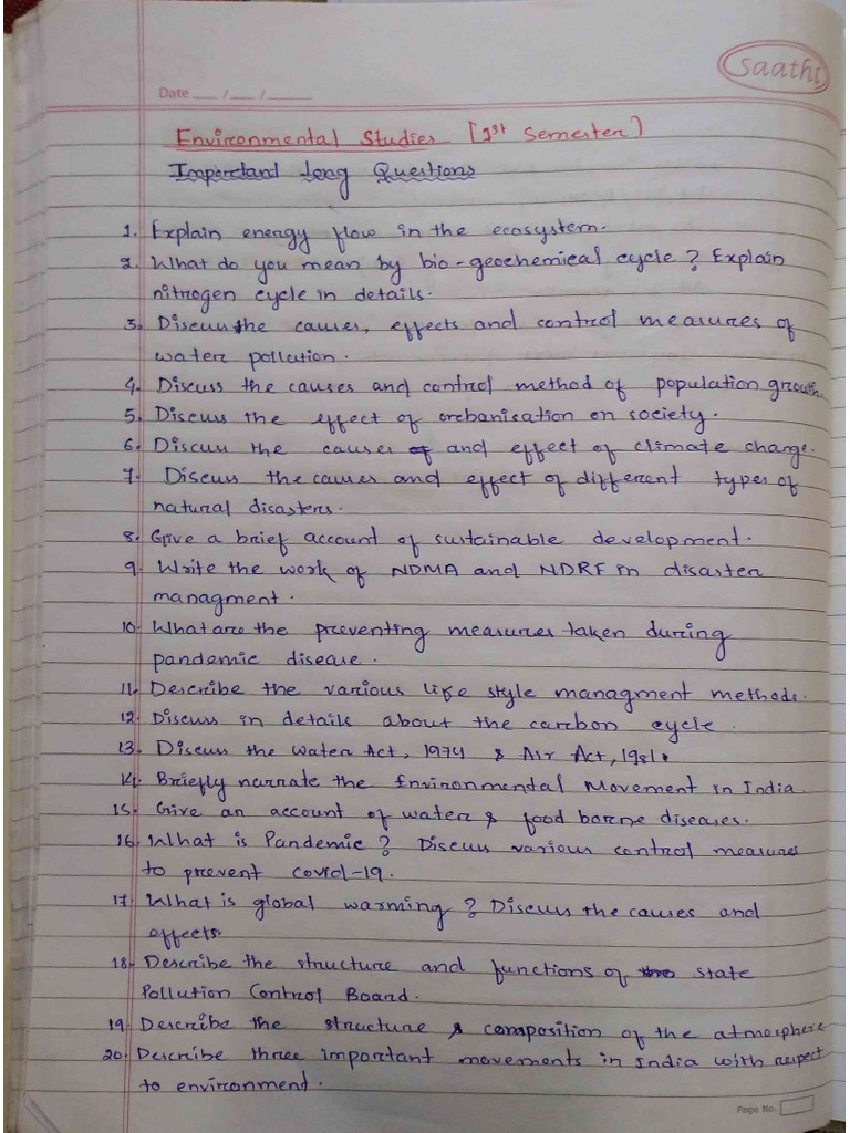 +3 1st Semester EVS Important Questions | PDF