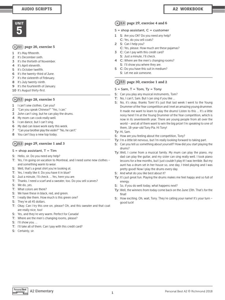 A2 Audio Scripts for English Learning | PDF
