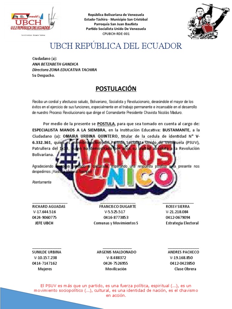 Postulacion Ubch Omaira | PDF | Venezuela | Política de venezuela