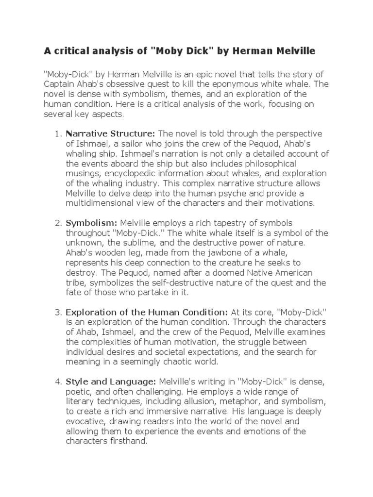 Moby Dick Analysis | PDF | Moby Dick | Ishmael (Moby Dick)
