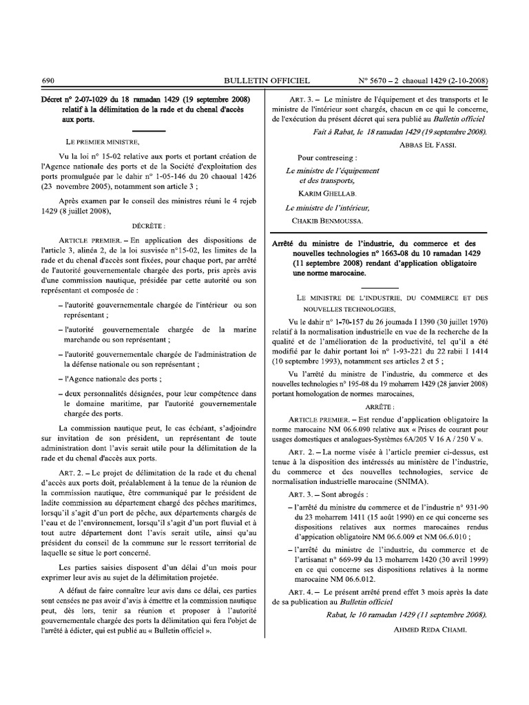 Decret - n2!07!1029 Délimitation Rade Et Chenal | PDF
