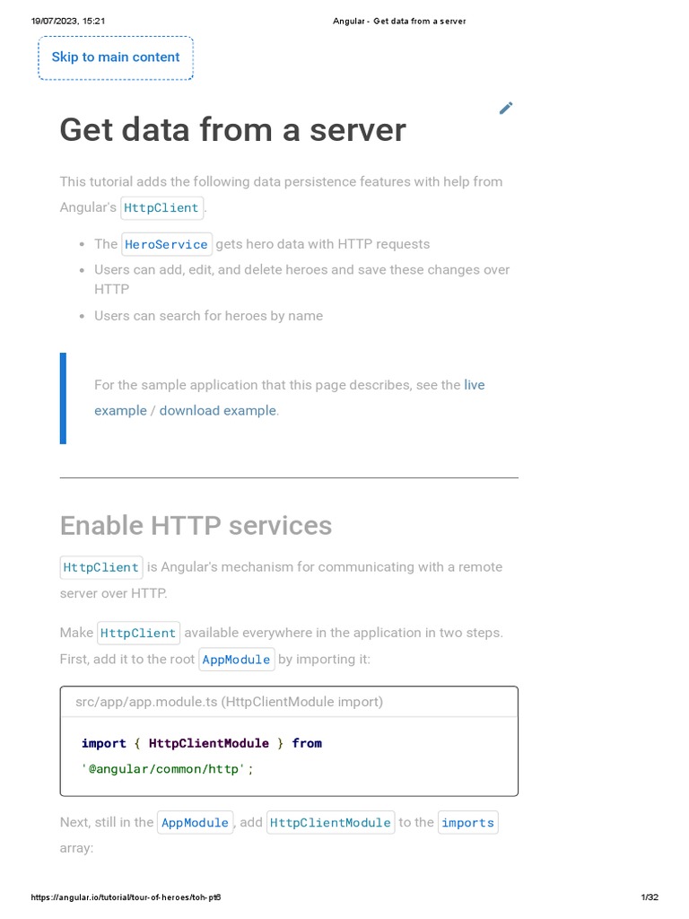 1.8 Angular - Get Data From A Server | PDF | Web Server | Internet & Web