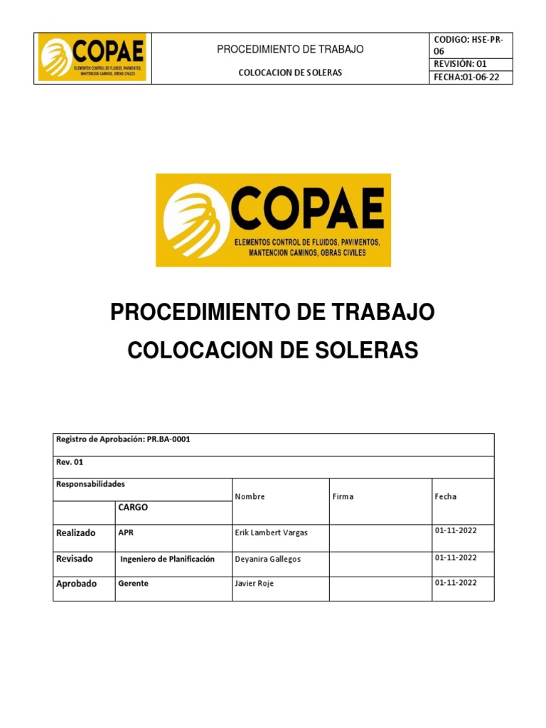 Procedimiento Colocacion de Soleras | PDF | Residuos | Hormigón