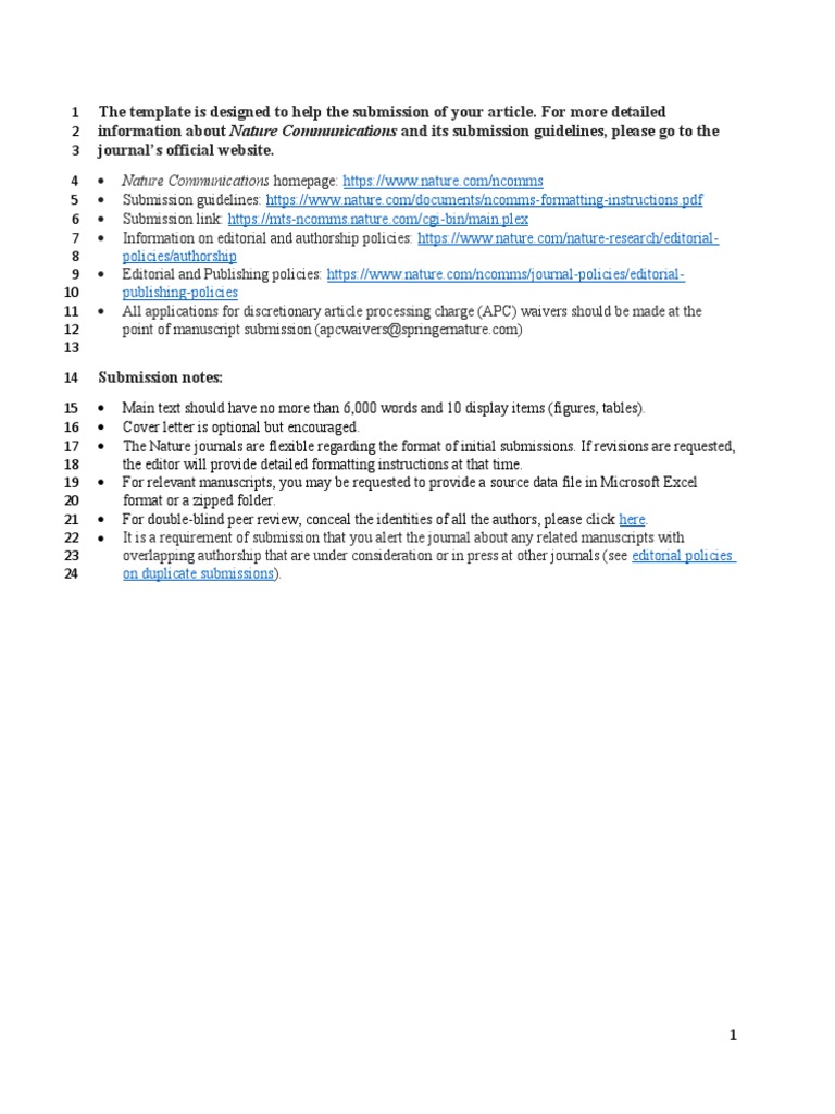 Nature Communications Submission Template 2020 | Download Free PDF ...