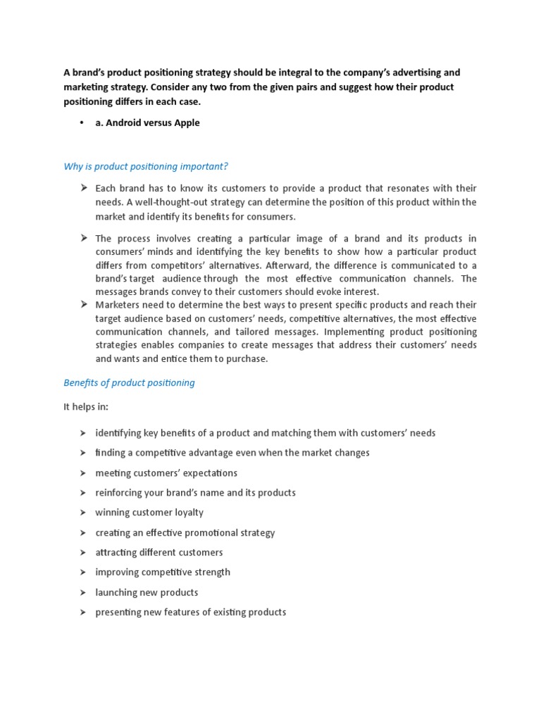 Apple VS Android Product Positioning Strategy | PDF | Android (Operating System) | Apple Inc.