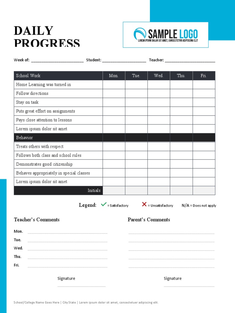 Student Daily Progress Report Template | PDF | Wellness