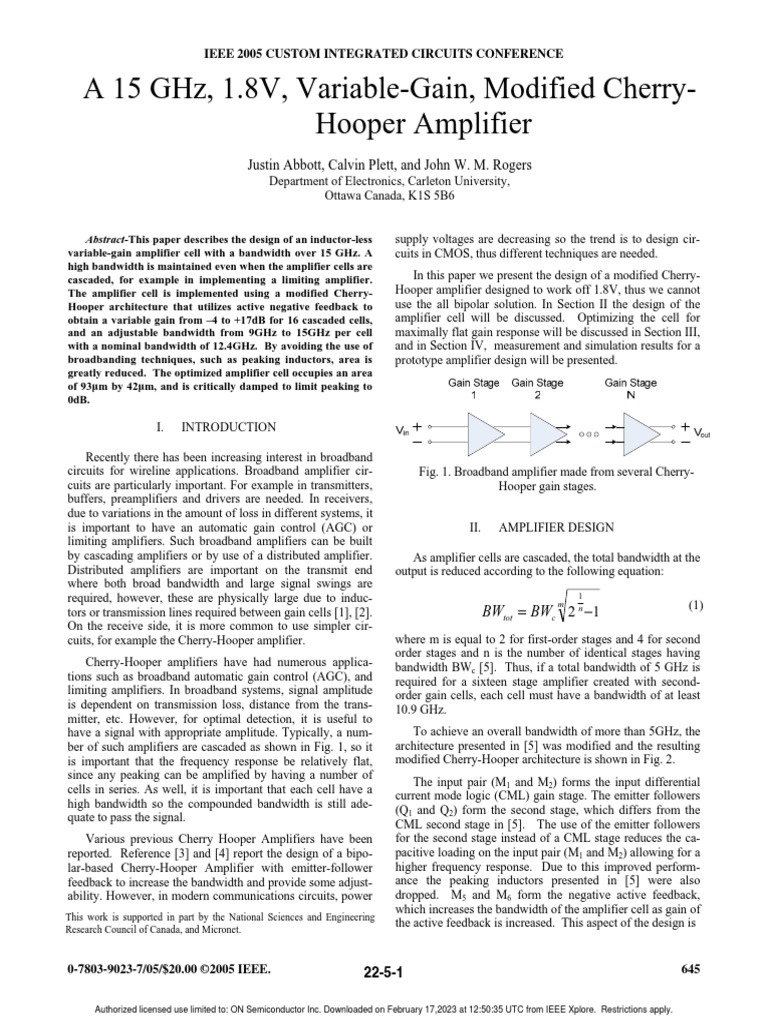 A 15 GHZ 1.8V Variable-Gain Modified Cherry-Hooper Amplifier | PDF ...